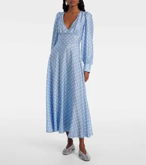 Posse Tilly Polka-dot Satin Midi Dress