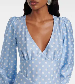 Posse Tilly Polka-dot Satin Midi Dress