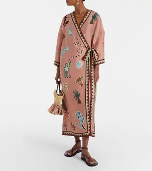 ALEMAIS Alémais Linen And Silk-blend Wrap Midi Dress