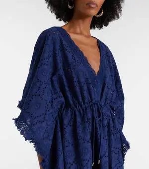 Melissa Odabash Ivy Broderie Anglaise Cotton Kaftan - Blue
