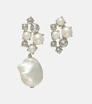 Givenchy Crystal And Pearl Asymmetric Earrings - Silver