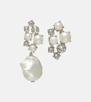 Givenchy Crystal And Pearl Asymmetric Earrings - Silver