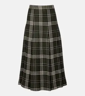 EMILIA WICKSTEAD Kensie Checked Wool-blend Midi Skirt - Green