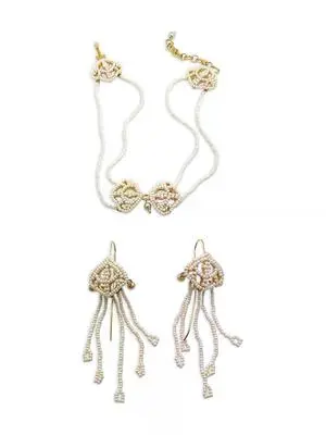 Dior Seed Pearl Choker Necklace And Earrings Set - Gold