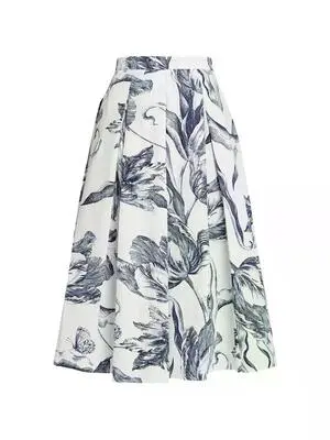 Erdem Floral-print Pleated Midi Skirt - White