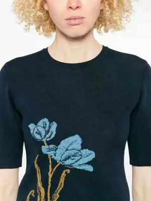 Erdem Floral-motif Knitted T-shirt - Blue