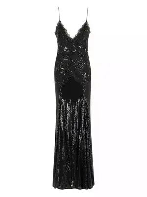 NISSA Sequin Embellished Lace Maxi Dress