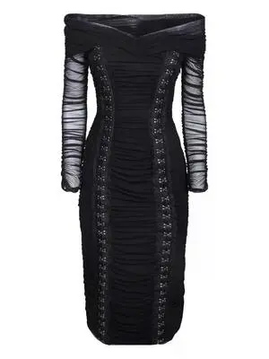 NISSA Ruched Off-shoulder Midi Dress