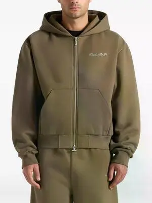 Manière De Voir Signature Relaxed Fit Zip Hoodie - Green