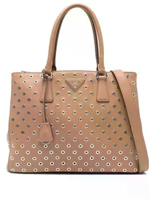 Prada Eyelet-embellished Galleria Tote Bag - Brown