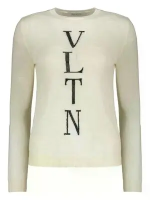 Valentino Garavani Logo-embroidered Crew Neck Sweater - Neutrals