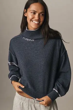 PILCRO Cashmere Blend Tipped Turtleneck Sweater - Navy