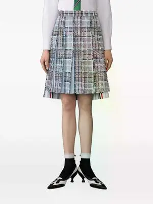 Thom Browne Plaid Pleated Midi Skirt - Blue