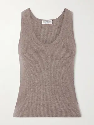 Brunello Cucinelli Ribbed Lurex Tank - Brown