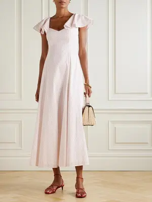 Posse Marlowe Ruffled Polka-dot Midi Dress - Neutrals