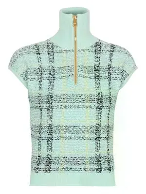 Balmain Plaid-detail Zip-fastening Top