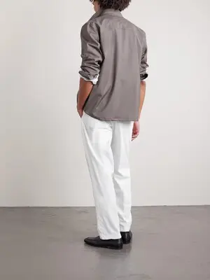 Canali Straight-leg Cotton-blend Twill Trousers - Neutrals