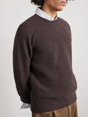 Folk Direction Ribbed Wool-blend Sweater - Brown