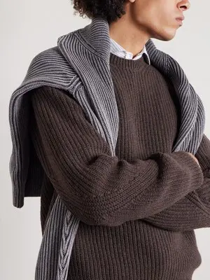 Folk Direction Ribbed Wool-blend Sweater - Brown