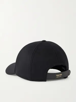 TOM FORD Leather-trimmed Logo-embroidered Cashmere Baseball Cap - Black