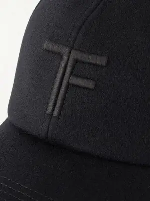 TOM FORD Leather-trimmed Logo-embroidered Cashmere Baseball Cap - Black