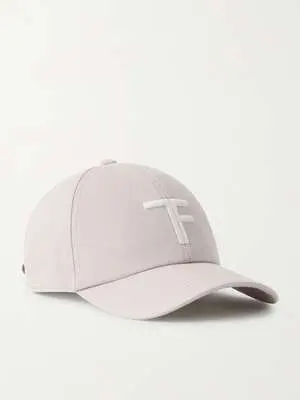 TOM FORD Leather-Trimmed Logo-Embroidered Baseball Cap Cream