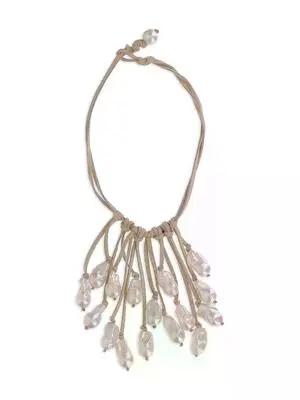 MELA Pearl Embellished Suede-strap Necklace - Neutrals