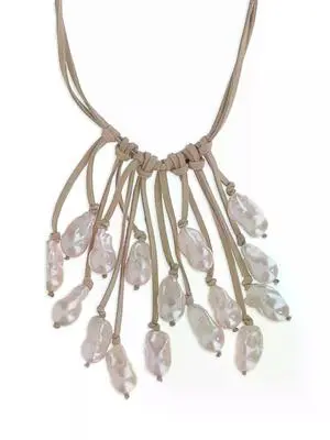 MELA Pearl Embellished Suede-strap Necklace