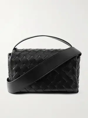 Bottega Veneta Intrecciato Leather Messenger Bag - Black