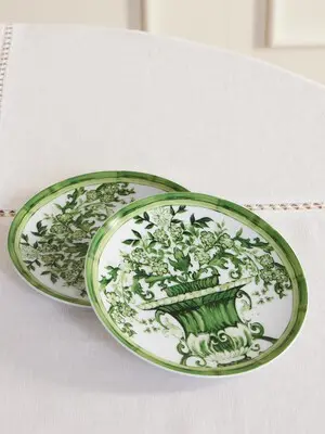 Dolce & Gabbana Set Of Two Painted Porcelain Bread Plates - Green