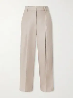 Brunello Cucinelli Cropped Pleated Linen-twill Wide-leg Pants
