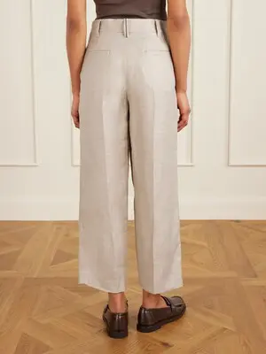 Brunello Cucinelli Cropped Pleated Linen-twill Wide-leg Pants