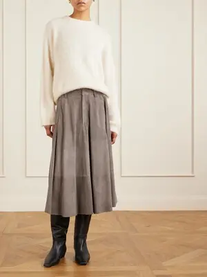 Brunello Cucinelli Flared Suede Midi Skirt