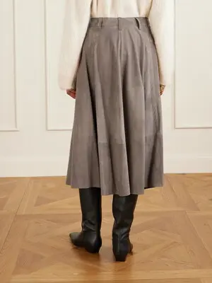 Brunello Cucinelli Flared Suede Midi Skirt