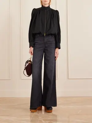 Chloé Cropped Gathered Cotton-canvas Jacket - Black