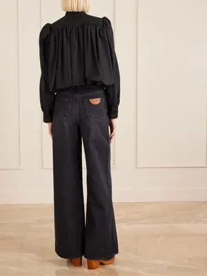 Chloé Cropped Gathered Cotton-canvas Jacket - Black