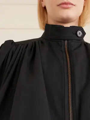 Chloé Cropped Gathered Cotton-canvas Jacket - Black