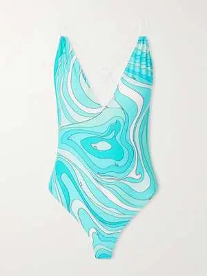 Emilio Pucci Printed One-Piece Swimsuit Turquoise