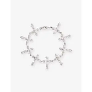 DARKAI 18ct Gold-plated Stainless-steel Diamond Cross Bracelet - White