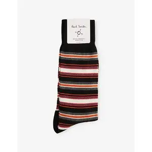 Paul Smith Margate Striped Cotton-blend Crew Socks - Black