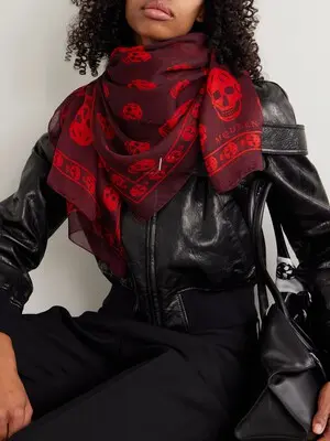 Alexander McQueen Printed Silk-chiffon Scarf - Red