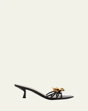 GIUSEPPE ZANOTTI Crystal Orchid Leather Kitten-heel Mules