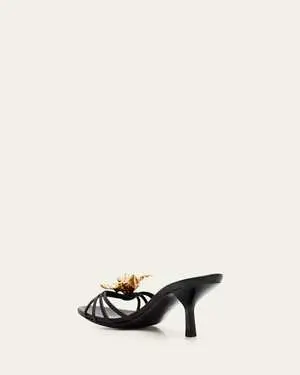 GIUSEPPE ZANOTTI Crystal Orchid Leather Kitten-heel Mules