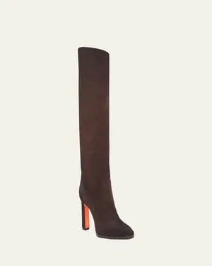 Santoni Andy Suede Stiletto Knee Boots