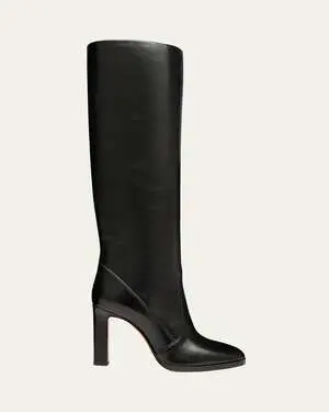 Santoni Andy Leather Stiletto Knee Boots