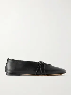 Bottega Veneta Intrecciato-trimmed Leather Ballet Flats - Black