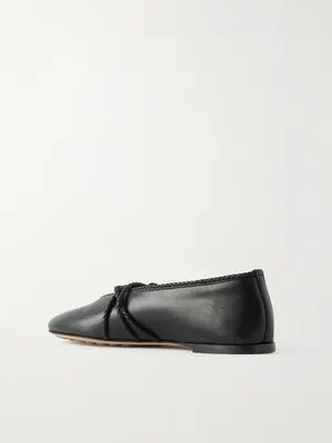 Bottega Veneta Intrecciato-trimmed Leather Ballet Flats - Black