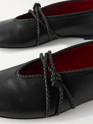 Bottega Veneta Intrecciato-trimmed Leather Ballet Flats - Black