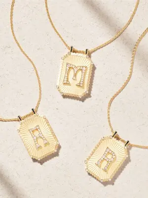MARIE LICHTENBERG Letter Scapular 18-karat Enamel And Diamond Necklace - Gold