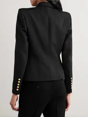 Balmain Double-breasted Grain De Poudre Wool Blazer - Black